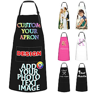 kioskbanks Custom Apron Personalized Chef Aprons for Women Men with Pockets Customized Name Text Logo Photo Picture Cooking Apron