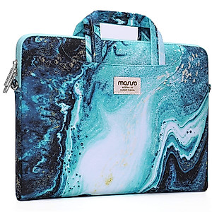 MOSISO Laptop Shoulder Bag Compatible with MacBook Air/Pro,13-13.3 inch Notebook,Compatible with MacBook Pro 14 inch 2023-2021 A2779 M2 A2442 M1,Creative Wave Marble Briefcase Sleeve with Belt