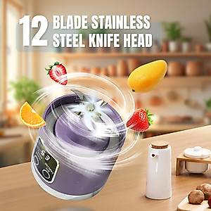 USB Rechargeable Portable Blender - 12-Blade Mini Ice Crusher with Digital Display, 3 Modes, Easy-to-Clean, 15.22oz Portable Mixing Cup, Perfect for Fresh Juice at Home or On-the-Go (white)