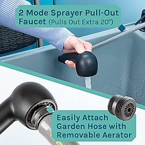 Space Saver Utility Sink by JS Jackson Supplies, Pull-Out Faucet, Soap Dispenser, Grey Tub with Black Faucet