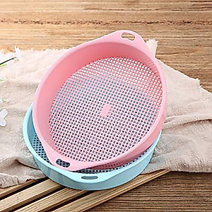 Yardwe Garden Sieve，4PCS Plastic Mesh Soil Sieve Mesh Screen with Handle, Sifting Pan for Home Plant Gardening Round Shaped(Blue)