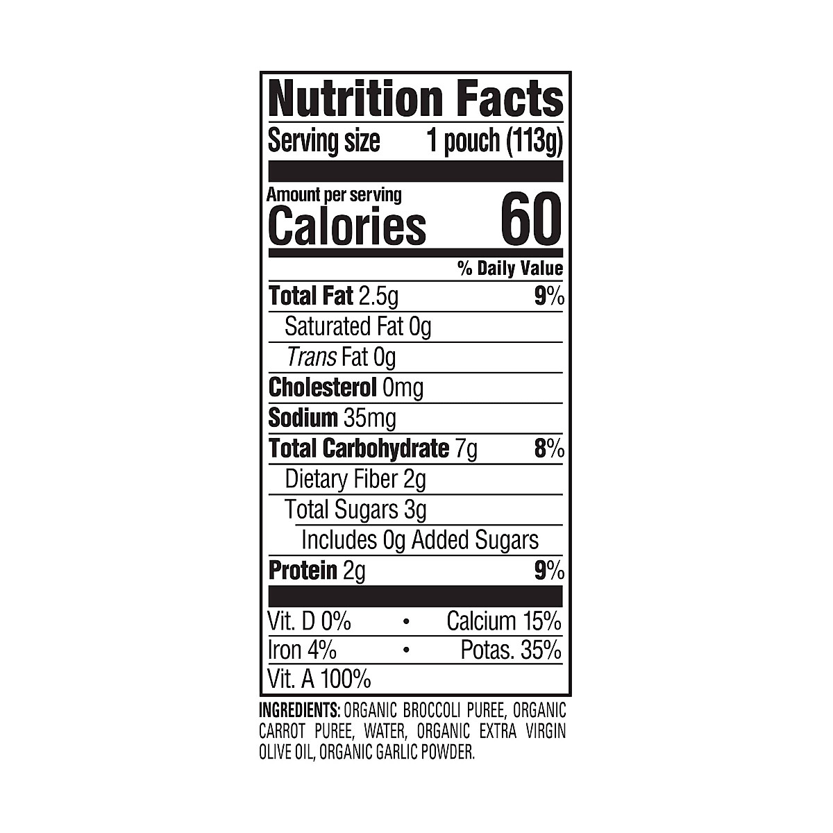 HAPPY BABY Organic Broccoli & Carrots with Olive Oil & Garlic Baby Food, 4 OZ