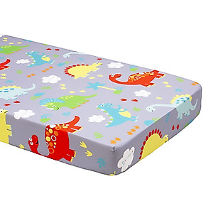 JISEN Toddler Bedding Set 2 Piece Toddler Fitted Sheet and Pillowcase Set Kids Bedding Set Soft Breathable Microfiber Toddler Sheet Set for Boys Girls Grey Dinosaurs