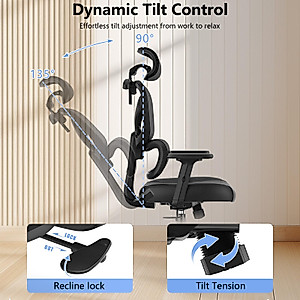 Office Chair, Ergonomic Desk Chair, High Back Desk Chair, Big and Tall Reclining Comfy Home Office Chair with Lumbar Support Breathable Mesh Computer Chair Adjustable Armrests