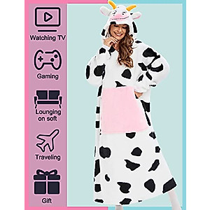 Oversized Wearable Blanket Sweatshirt for Adult Cute Animal Hoodie Blanket Jacket with Sleeves and Giant Pocket