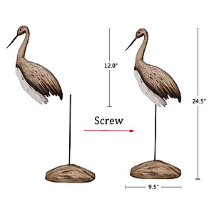 K KILIPES Rustic Heron Statue Bird Sculpture Wood Crane Figurines Home Decor Decorative Animal Crane Statue Garden Decor