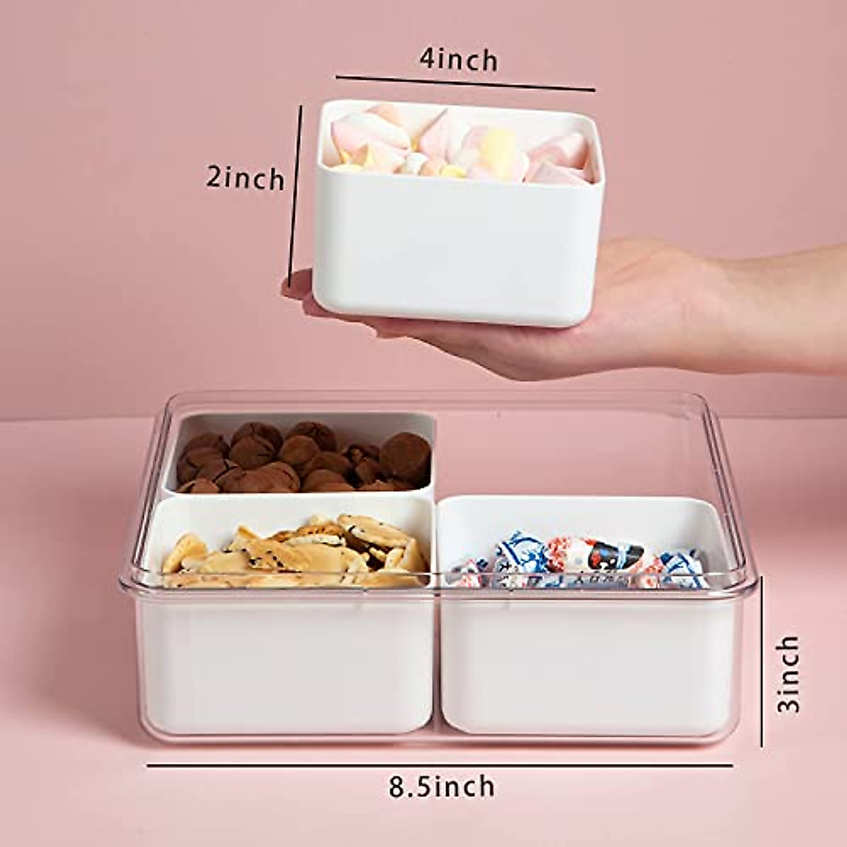 MineSign 2Pack Divided Veggie Tray with Lid for Snack Serving Container Salad Keeper with 4 Removable Boxes Stackable Refrigerator Organizer Bins Produce Saver for Meal Prep Fruit