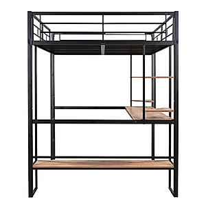 Harper & Bright Designs Metal Full Size Loft Bed Frame, Loft Bed Full with Long Desk and Shelves, Space Saving Full Loft Bed with Desk Underneath for Kids,Teens,Girls,Boys,Black