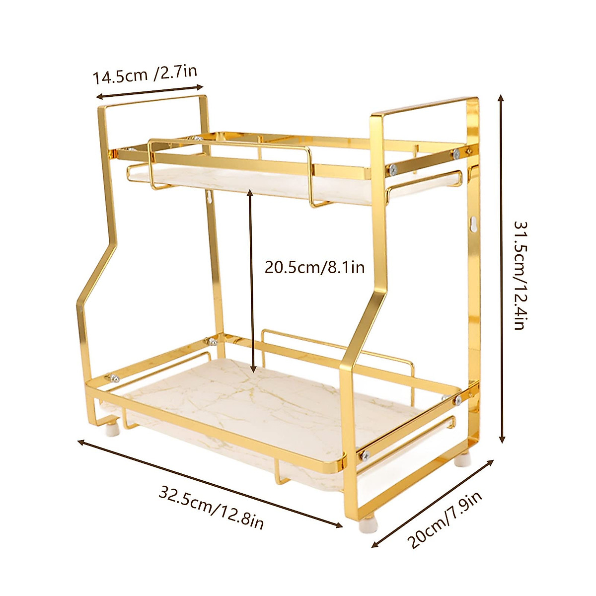 HERCHR Cosmetic Makeup Organizer, 2 Tier Bathroom Countertop Organizer Desktop Gold Metal Countertop Shelf for Cosmetics Storage Display Stand Shelf(Gold)