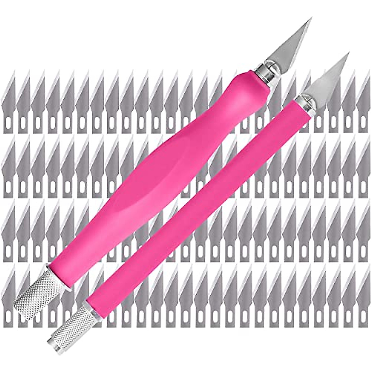 WA Portman Pink Precision Knife Set - 2 Pink Comfort Grip Precision Knives & 100 Carbon Steel Knife Blades - Craft Knife Set with 100 #11 Replacement Hobby Knife Blades - Art Knife & 100 Knife Blades