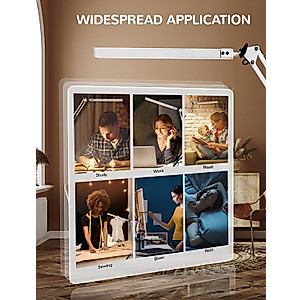 LED Desk Lamp, Adjustable Swing Arm Desk Light with Clamp, 3 Modes &10 Brightness, Study Clamp Light for Architect Kids, Memory Function, Bright Desk Lamps for Home Office Read Room Desktop, White-14W