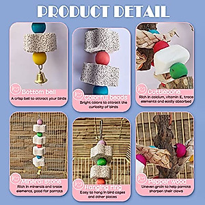 kathson Parrot Chewing Toy Bird Cuttlebone Toys Parakeet Beak Grinding Stone Hanging Bird Toys with Bell Natural Mineral Lava Blocks Chew Toys for Budgie Cockatiel Conure African Grey（2 Pack）