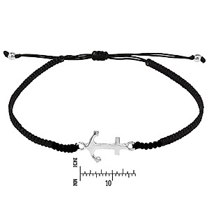 AeraVida Anchor of Hope .925 Sterling Silver Cotton Rope Adjustable Wrist Pull Bracelet | Unisex Bracelets | Hope Anchor Bracelet | Pull Bracelet | 10mm Bracelet