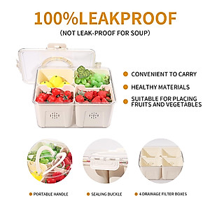 Fruit Storage Containers for Fridge with Lids & 4 Removable Colanders, Airtight Food Box Container, Kitchen Organizers and Storage, Food Storage Containers, Clear Fridge Organizer Bins, BPA-Free