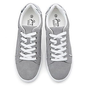 Jeossy Women's 8020 Fashion Sneakers, Casual Vegan Leather Sneaker, Trendy Dress Lace-up Walking Shoes, Grey, Size 10 US-with Memory Foam(DJY8020 Grey 10)