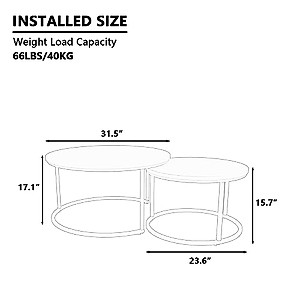 Semiocthome Round Nesting Coffee Table, 31.5" White Modern Accent Wood Coffee Tables Set of 2, Faux Marble Coffee Table for Living Room Small Space, End Side Nesting Tables with Sturdy Metal Frame