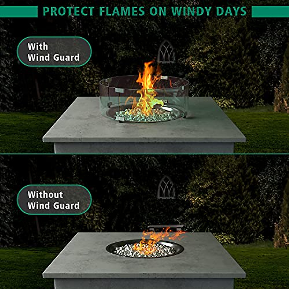 Fire Pit Wind Guard Round, Fire Pit Round Glass Wind Guard, Fire Table Wind Guard Round, Fire Pit Shield Round 23" x 6", by GFGRGD