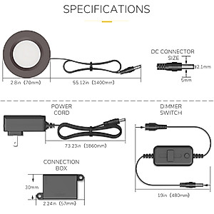 GETINLIGHT 2.75" Wide 3000K Dimmable LED Puck Lights Kit, Plug-in Installation with recessed or Surface Mounted, Bronze Finished, Set of 3, IN-0102-3-BZ