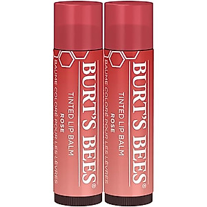Burt's Bees Lip Tint Balm with Long Lasting 2 in 1 Duo Tinted Balm Formula, Color Infused with Deeply Hydrating Shea Butter for a Natural Looking Buildable Finish, Petal Rose (2-Pack)