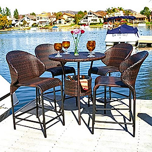 Christopher Knight Home CKH Outdoor Wicker Bistro Bar Set with Ice Pail, 5-Pcs Set, Multibrown