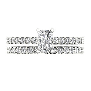 1.16 ct Emerald Cut Clear Simulated Diamond 14k White Gold Solitaire W/Accents Wedding Engagement Bridal Ring Band Set Sz 7