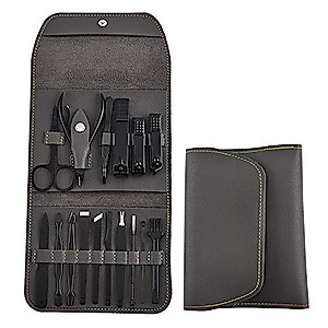 Manicure Set Nail Clippers Pedicure Kit，16 Pieces Stainless Steel Manicure Kit with PU Leather Case (Grey)