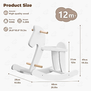 labebe - Wooden Rocking Horse, Baby Wood Ride On Toys for 18 Months Up, White Rocker Toy for Kid, Toddler Ride Animal Indoor/Outdoor, Boy&Girl Rocking Animal, Infant Ride Toy, Christmas/Birthday Gift