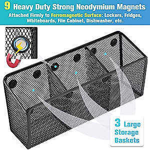 MaxGear Magnetic Pen Holder, Mesh Pencil Holder for Desk Storage Basket Organizer Magnetic Marker Holder - Extra Strong Magnets Perfect for Locker Accessories, Whiteboard, School, Office, 3 Baskets