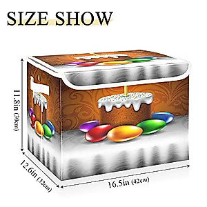 Kigai Easter Egg Cake Candle Storage Basket with Lid Collapsible Storage Bin Fabric Box Closet Organizer for Home Bedroom Office 1 Pack