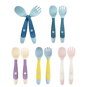 10 Pcs Toddler Utensils, Spoons and Forks Set with Bendable Handle, 5 Toddler Forks and 5 Toddler Spoons, Baby Feeding Set for Self Feeding, Silicone Spoons Forks for Kids, BPA Free