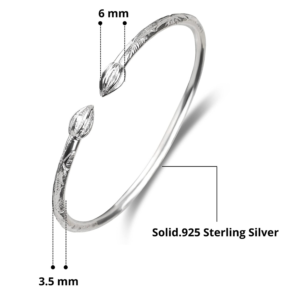 Better Jewelry Cocoa Pods Caribbean Jamaican Tulip Bulb .925 Sterling Silver West Indian Bangle 46.0 Grams, Made in the USA, 1 pair (7.5)