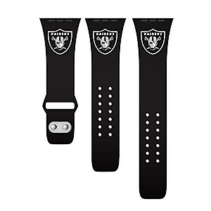 Game Time Las Vegas Raiders Silicone Watch Band and Case Cover Combo Package Compatible with Apple Watch and AirPods Gen 1 & 2 (42/44/45mm Black/Black)