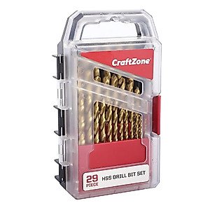 CRAFTZONE 29PC Titanium Nitride Coated High Speed Steel Metal Drill BIT Set, 135° Split Point, 1/16" - 1/2" for Wood, Plastic, Aluminum Alloy, Metal with Storage Case