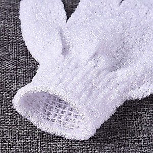 TOMYEUS Shower Gloves Scrubbing Gloves Dual-Sided Exfoliating Glove Body Bath Scrubs, White, 4 Pairs