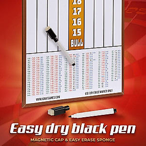 IgnatGames Dry Erase Darts Scoreboard - Double Sided Dart Scoreboard with 2 Magnetic Dry Erase Pens - Professional Dart Board Scoreboard for X01, Cricket and 10+ Darts Games