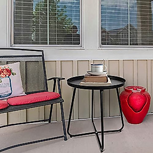 SPIPHY Outdoor Side Table, Anti-Rust Small Patio Side Table Metal Round End Tables for Outside Patio Balcony Porch (Black)