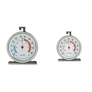 Taylor Precision Products 5924 Large Dial Kitchen Refrigerator and Freezer Kitchen Thermometer, 3 Inch Dial,Silver & 5932 Large Dial Kitchen Cooking Oven Thermometer, 3.25 Inch Dial, Stainless Steel