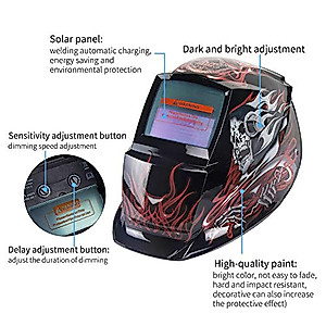 Holulo Solar Power Auto Darkening Welding Helmet Wide Viewing Field Welder Hood for MIG TIG ARC Cap Mask (Ghost of Death)