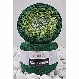 YarnArt Flowers Moonlight Glitter Cotton Yarn, Soft, Rainbow Crochet, Metallic Lurex handknit Shiny, Silvery Cake, Multicolor Cotton, 1 Skein Weight 9.17oz Lenght 393.7 inches,1 Fine Yarn (3283)