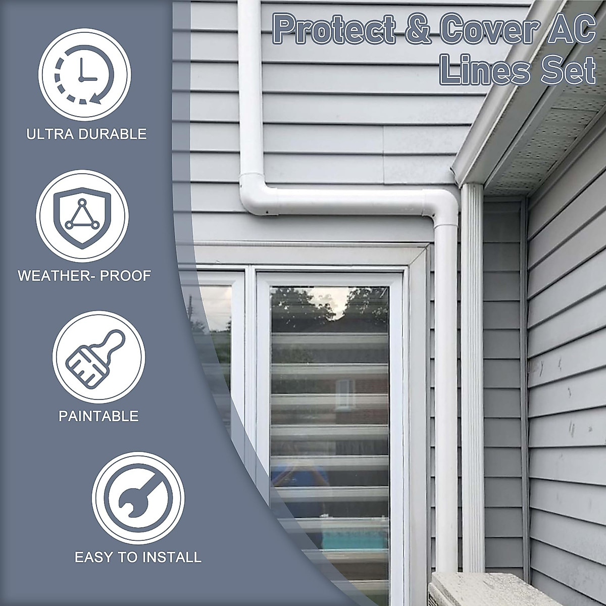 Flamorrow Decorative PVC Line Set Cover Kit, 3" 25 Ft Line Cover Kit for Ductless Mini Split Air Conditioner, Central AC and Heat Pump System