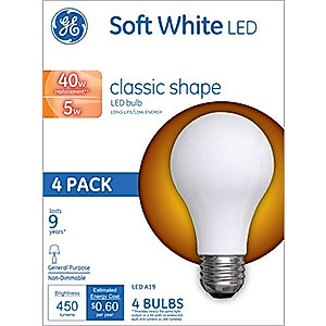 GE Lighting 32577 Light Bulb Soft White A19 LED 6 (40-Watt Replacement), 450-Lumen Medium Base, 4-Pack, 4 Piece