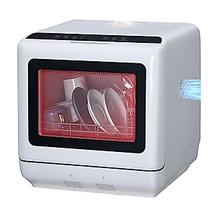 GarveeTech Portable Countertop Dishwasher, Compact Mini Dishwashers with 5L Built-in Water Tank, 5 Washing Programs, Air-Drying Function, 360° Dual Spray & High-Temp, for Home, RV, Apartment, Whie