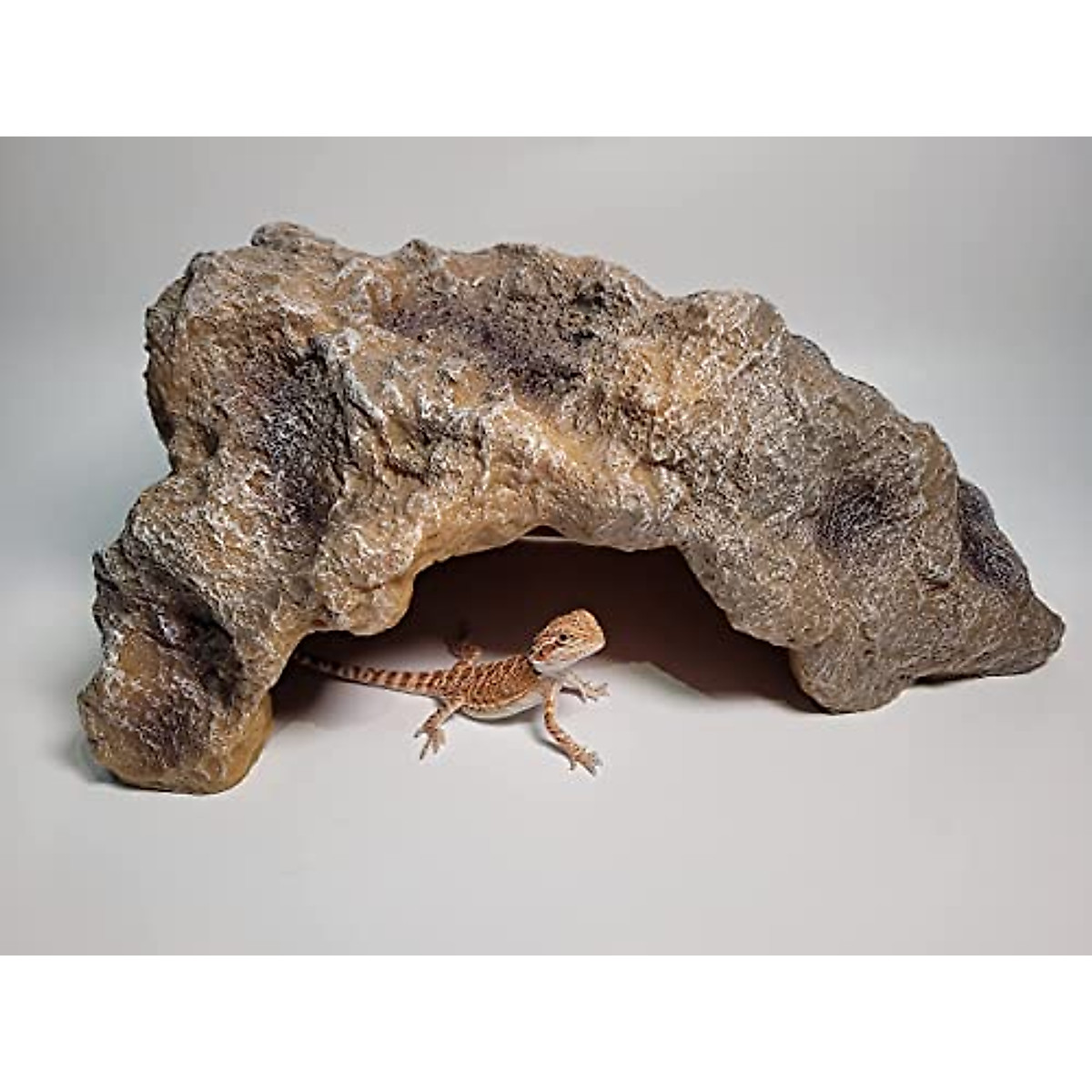 RunXF Reptile Simulation Rock Hideouts Cave Amphibian Hides Resin Habitat Decor Shelter for Gecko Leopard Lizards Toad Turtle (Large), grey