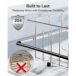 ULG Dish Drying Rack Kitchen Sink Dish Drainer Stainless Steel in/Over The Sink Drying Rack for Dishes Plates Glasses Silverware with Cup and Cutlery Holders Quick Drying Arms Extendable, Medium Size