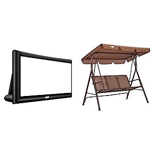 VIVOHOME 16ft Inflatable Blow up Mega Movie Projector Screen with 3-Seater Outdoor Adjustable Canopy Swing Chair