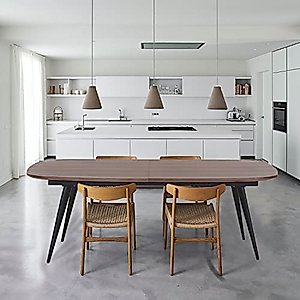 kevinplus Mid Century Dining Table, Extendable Modern Dining Table for 6-8 Person, 70.5'' & 90'' Wood Dinner Table with Metal Frame & Legs for Kitchen Living Room, Easy Assembly, Walnut