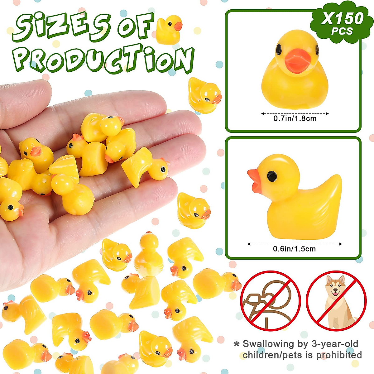 Chalyna 150 Pcs Mini Ducks Yellow Tiny Resin Ducks Bulk Mini Rubber Duckies Figures for Home Prank Game Micro Landscape Aquarium Dollhouse Ornament DIY Terrarium and Handmade School Project