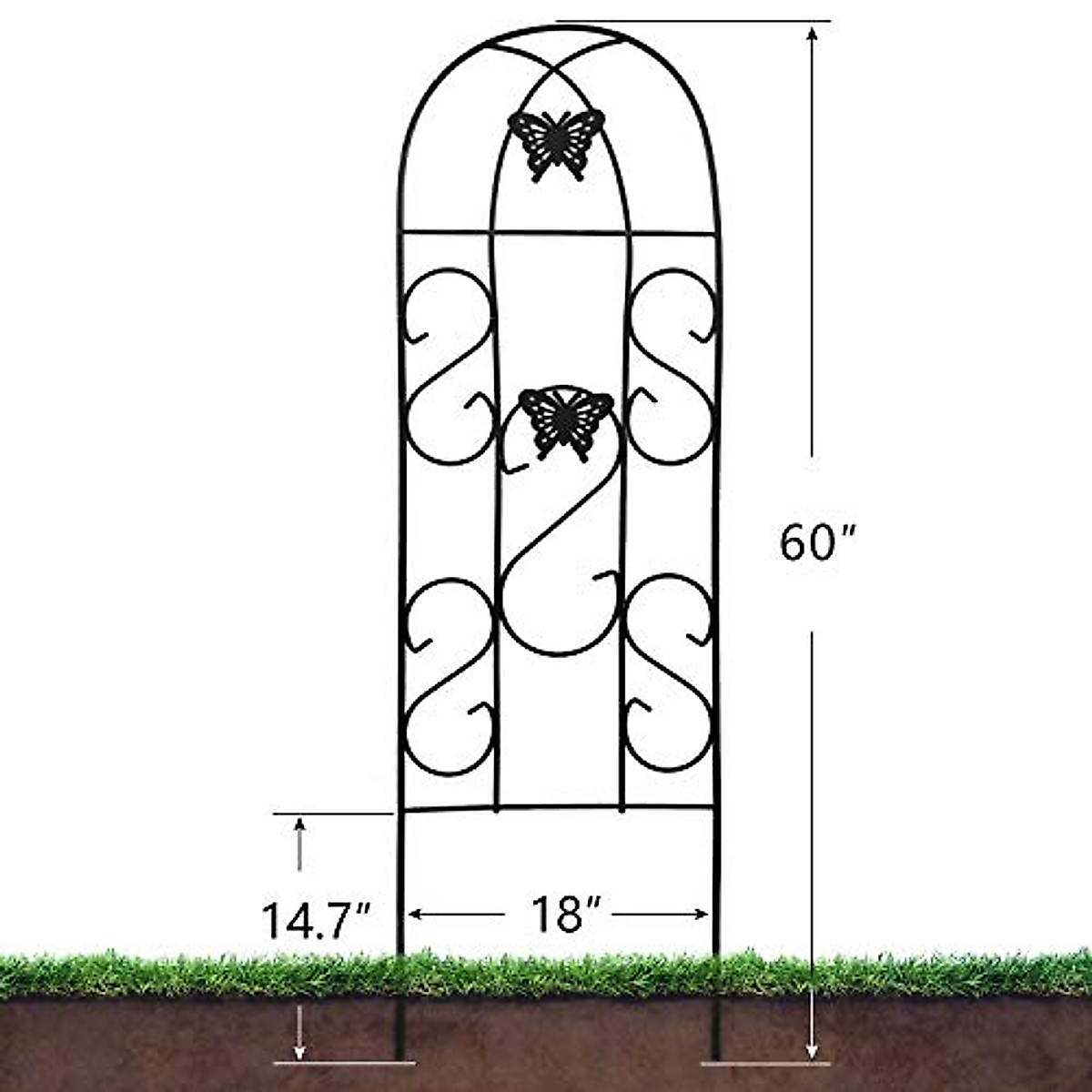 Amagabeli 4 Pack Garden Trellis for Climbing Plants 60" x 18" Rustproof Sturdy Black Iron Trellis for Potted Plant Support Butterfly Metal Trellis for Climbing Roses Vine Flower Cucumber Clematis GT02
