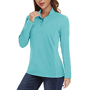 TACVASEN 1/4 Zip Tops for Women UPF 50+ Shirts Sun Protection Long Sleeve Breathable Workout Shirt, Light Green, L