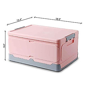 Durable Plastic Folding Storage Box Organizer with Lids, Folding Plastic Stackable, Containers for Home & Garage Organization (Pink)